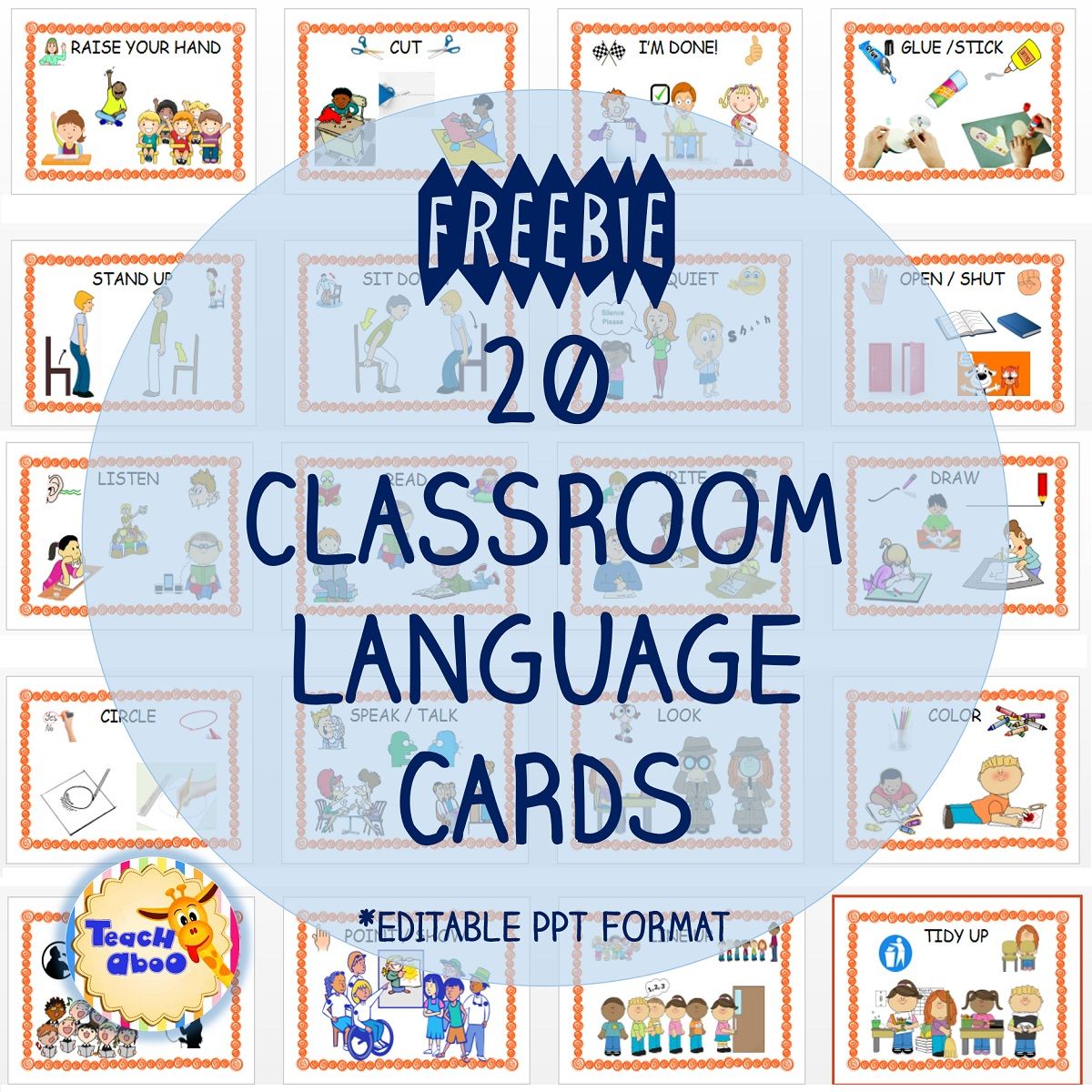 Classroom Language Cards Set Freebie - Teachaboo